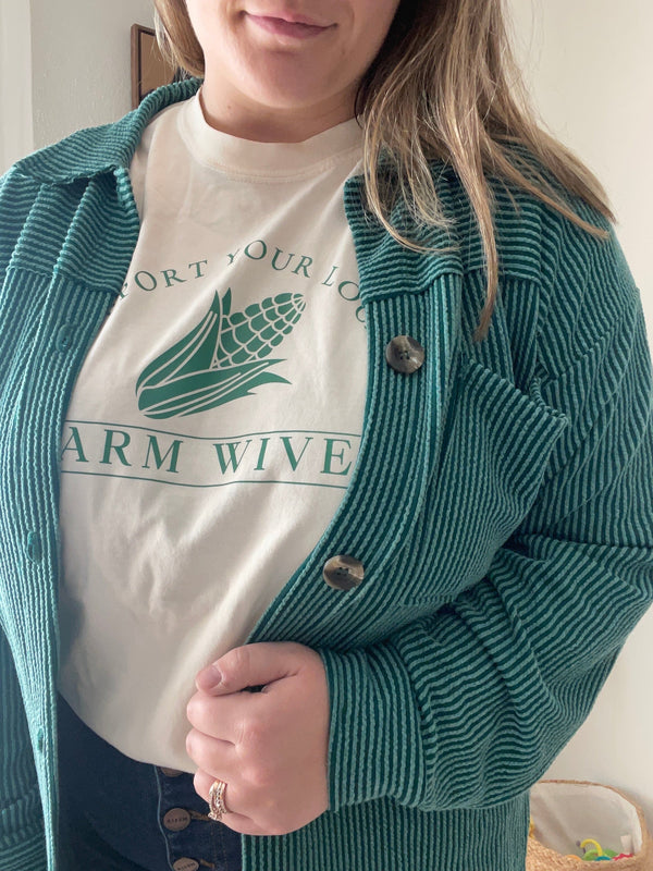Hunter Green Ribbed Button Down Shacket - The Humming Arrow Boutique